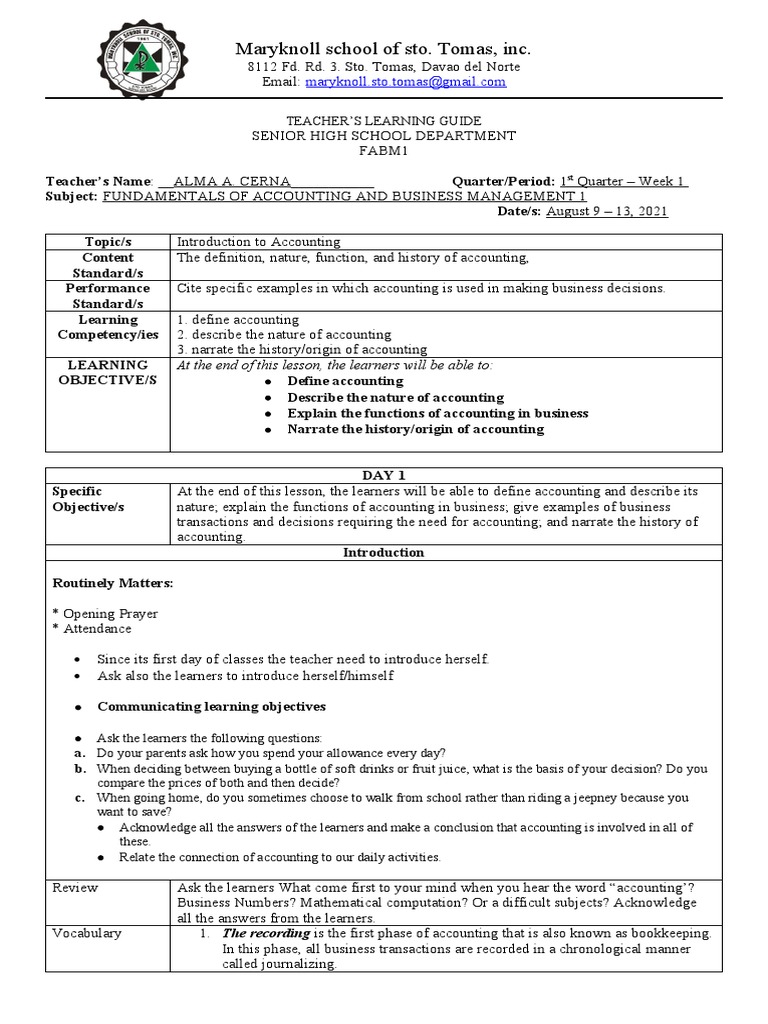 Teachers-Learning-Guide - FABM1 | PDF | Accounting | Learning