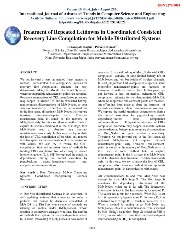 Treatment Of Repeated Letdowns In Coordinated Consistent Recovery Line Compilation For Mobile