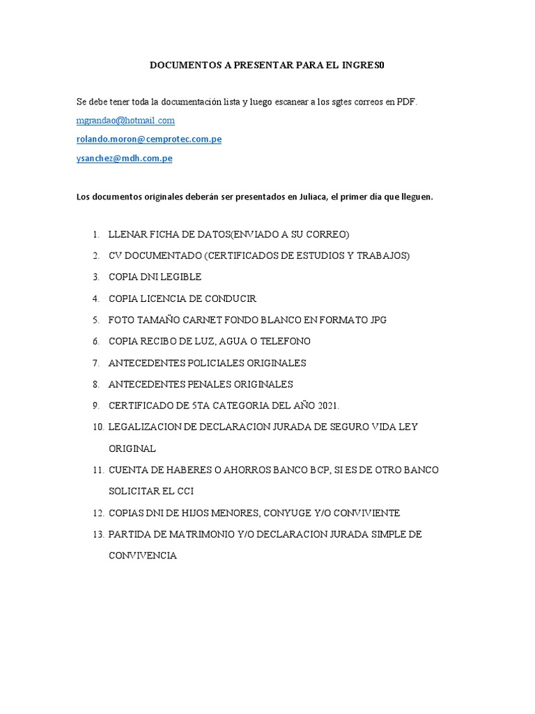 Documentos de Ingreso | PDF
