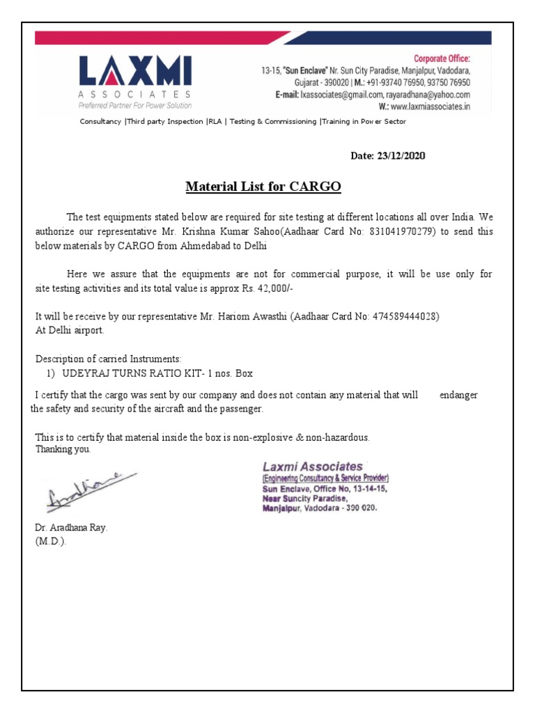 Cargo - Letter - Krisha | PDF