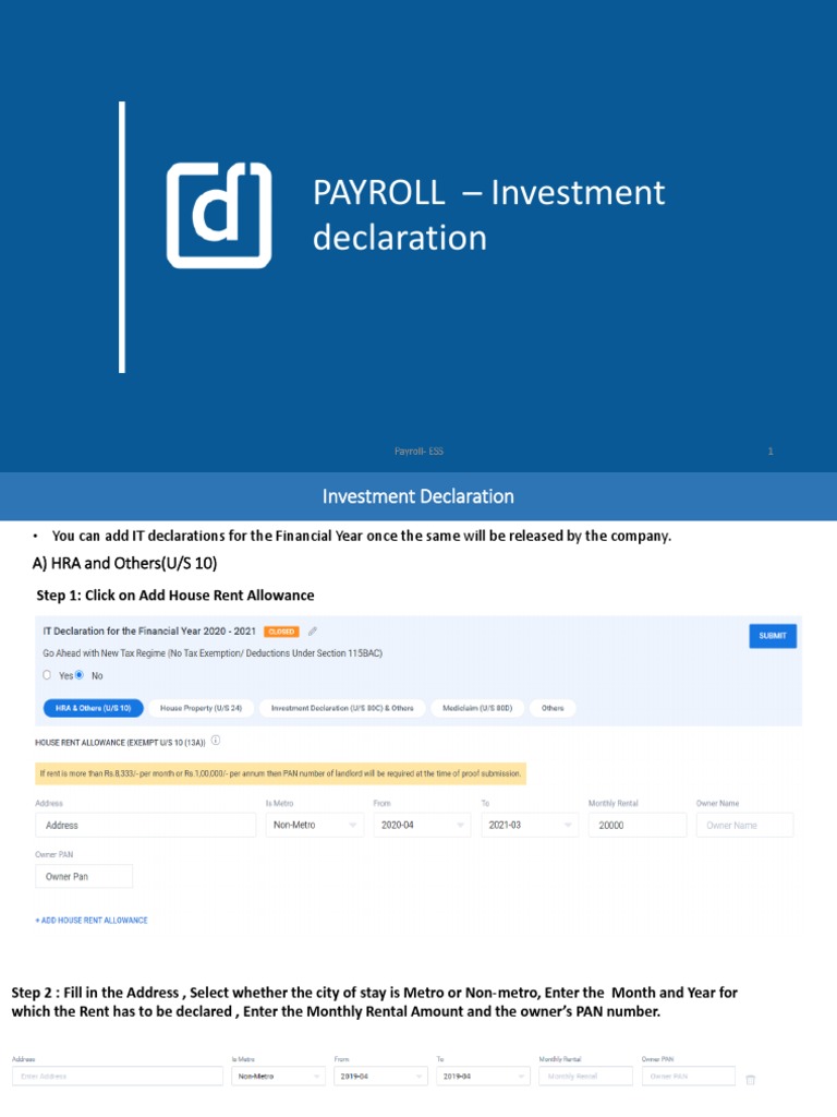 Investment Declaration Manual | PDF | Interest | Tax Deduction