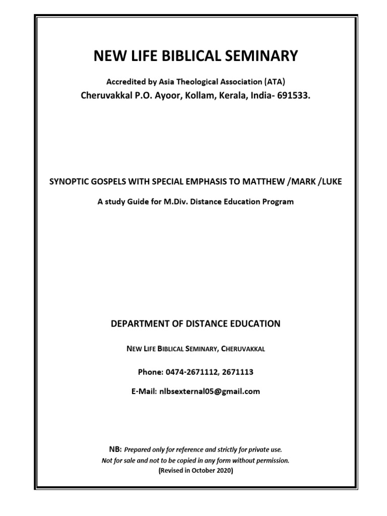 Synoptic Gospels | PDF | Jesus | Gospel Of Mark