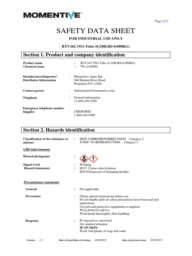 102 MSDS | PDF | Toxicity | Dangerous Goods