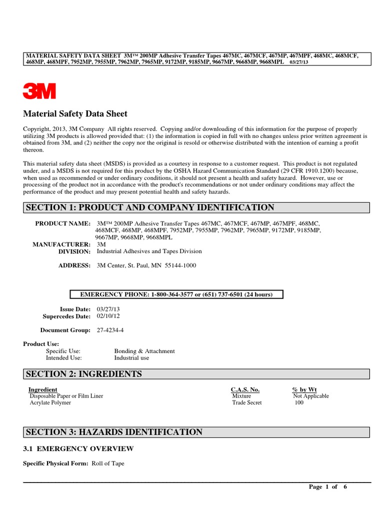 Material Safety Data Sheet | PDF | Personal Protective Equipment ...