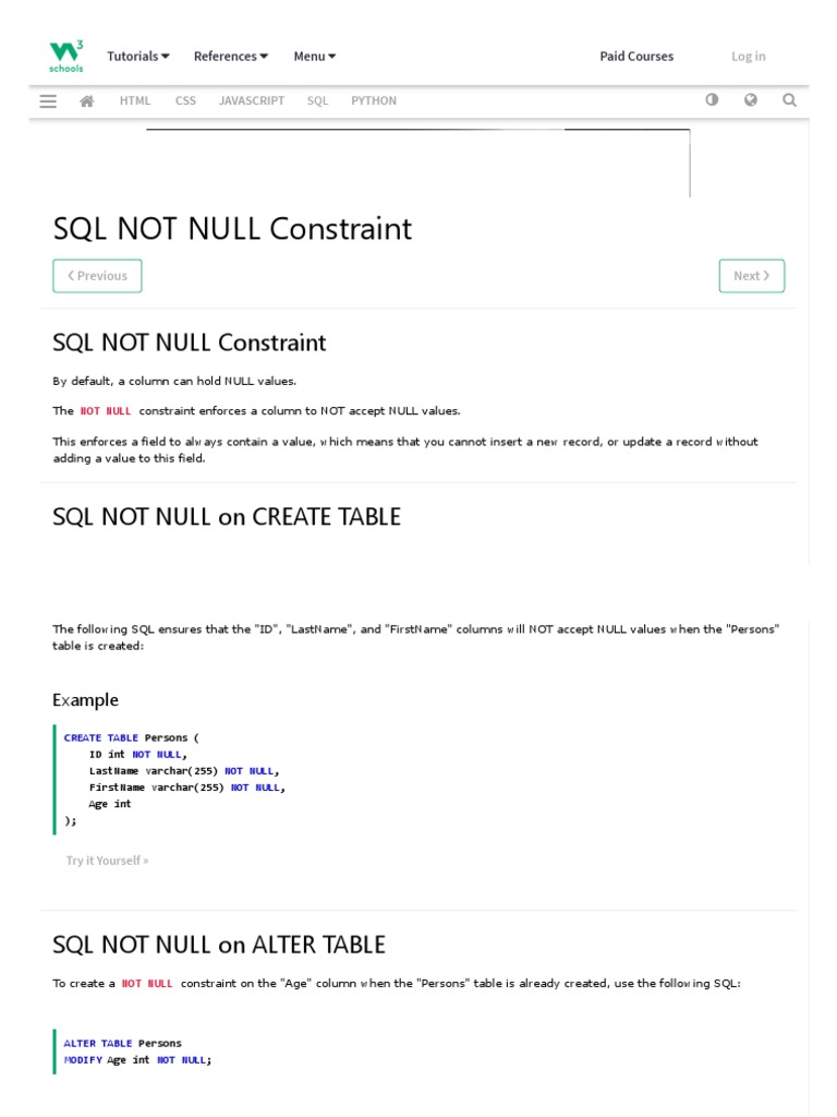 8 - SQL NOT NULL Constraint | PDF | Bootstrap (Front End Framework) | J ...