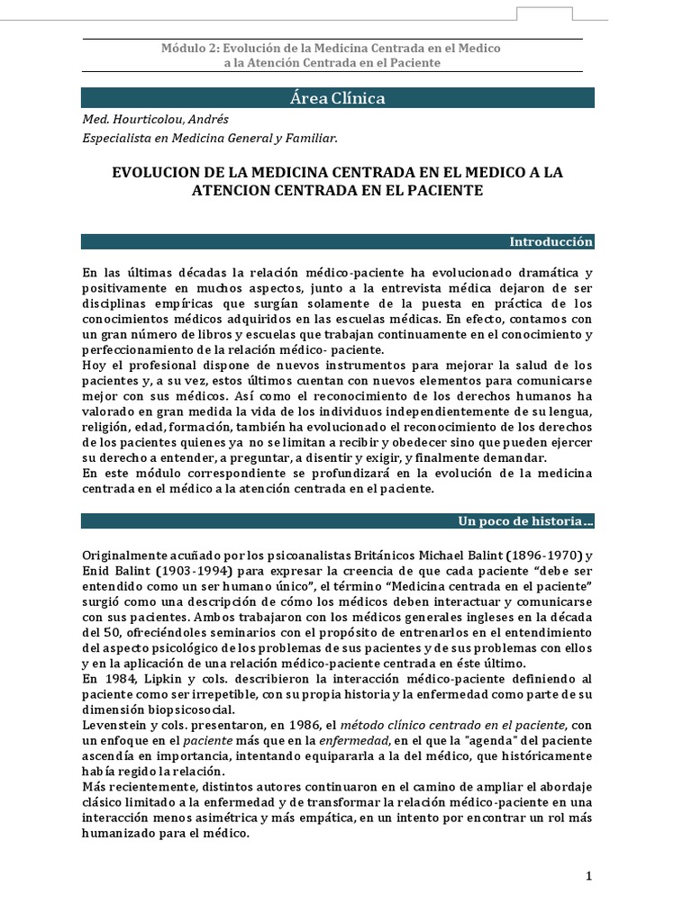 Evolución de La Medicina Centrada en El Medico A La Atención Centrada ...