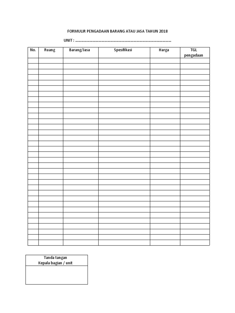 Formulir Pengadaan Barang Atau Jasa 2017 | PDF