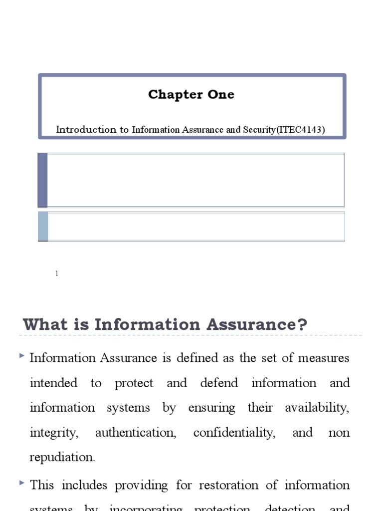 Chapter One: Introduction To Information Assurance and Security ...