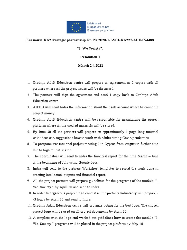 Erasmus+ KA2 Strategic Partnership Nr. Nr.2020-1-LV01-KA227-ADU-094488 "I. We Society ...