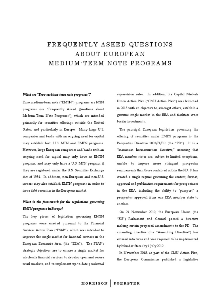 Frequently Asked Questions About European Medium-Term Note Programs ...