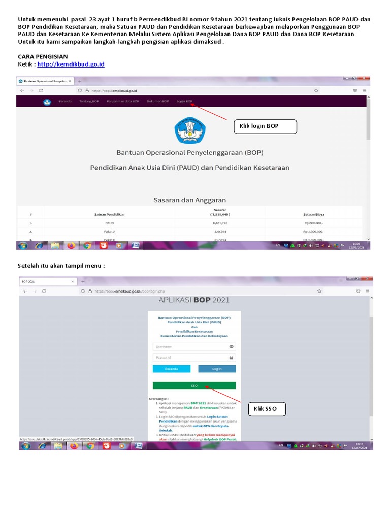 Cara pengisian aplikasi pelaporan BOP PAUD dan Kesetaraan | PDF
