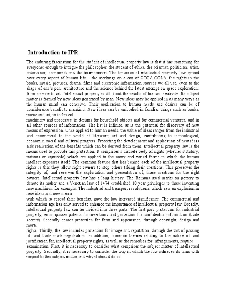 Introduction To IPR | PDF | Intellectual Property | Copyright