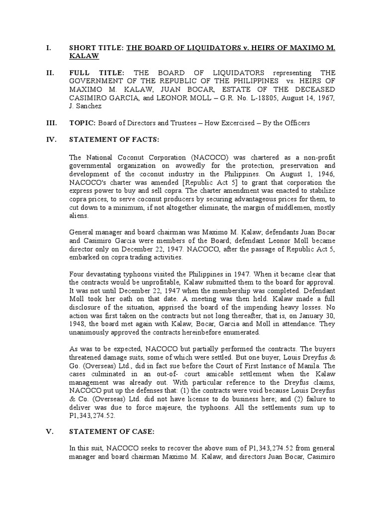 139 - The Board of Liquidators Vs Heirs of Maximo M. Kalaw | PDF ...