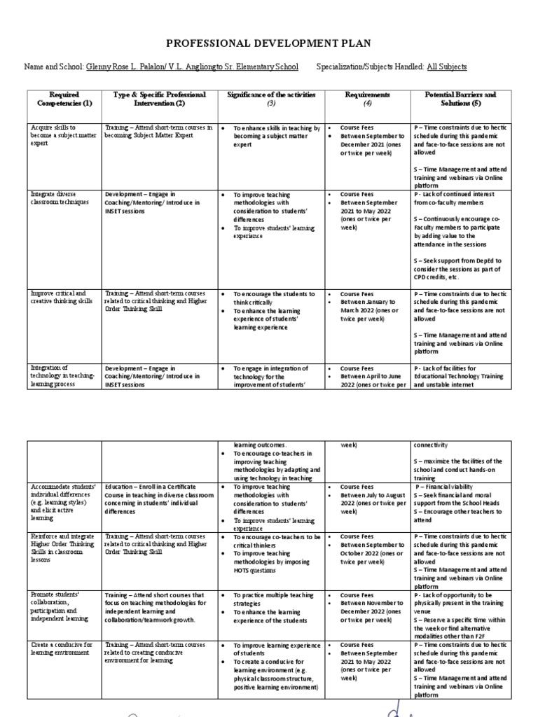Professional Development Plan | PDF | Critical Thinking | Mentorship