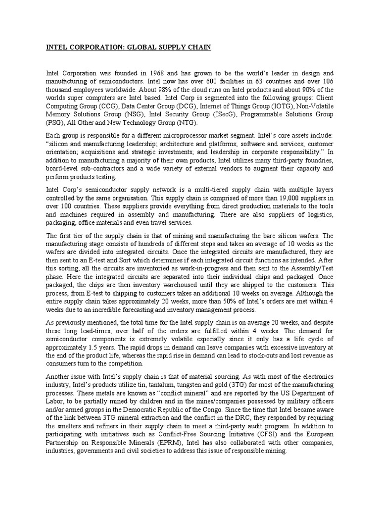 Intel Corporation: Global Supply Chain | PDF | Intel | Inventory