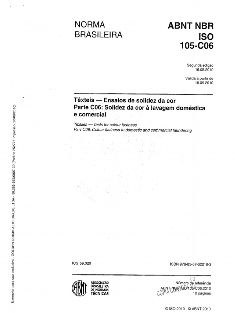 Solidez Da Cor A Lavagem Doméstica e Comercial - ABNT NBR ISO 105 C06 | PDF