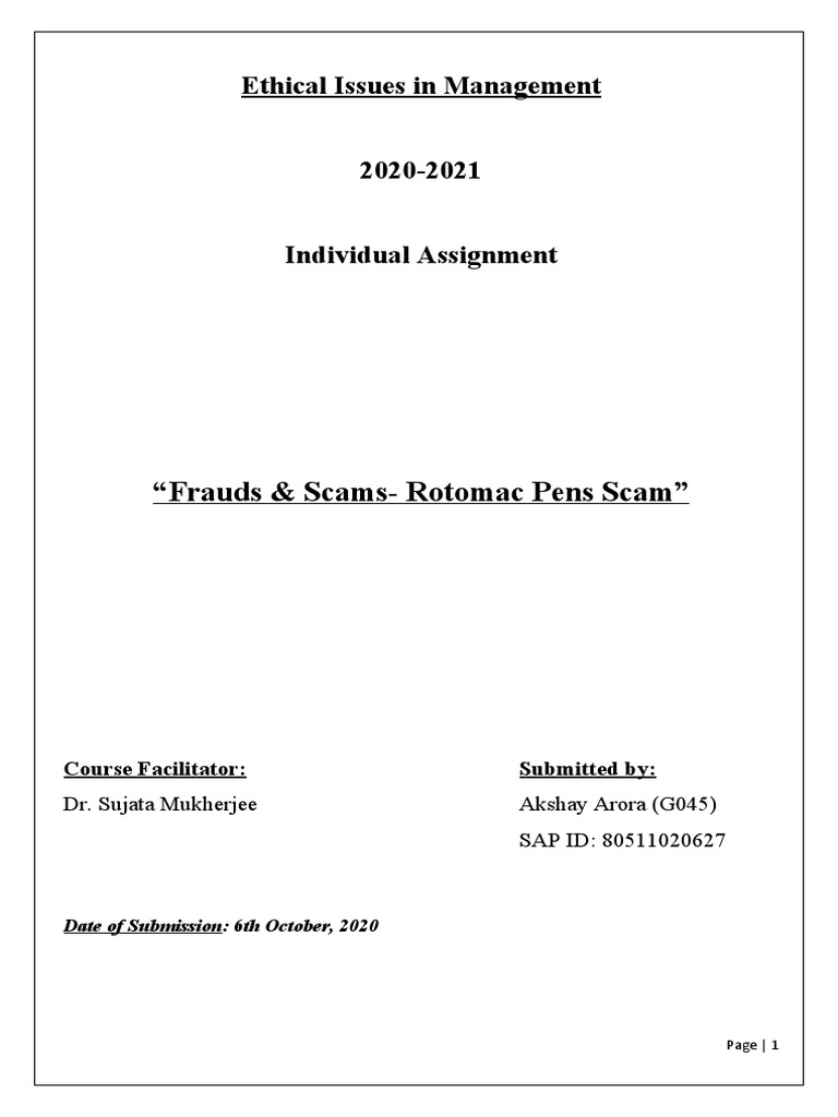 "Frauds & Scams-Rotomac Pens Scam": Ethical Issues in Management | PDF ...