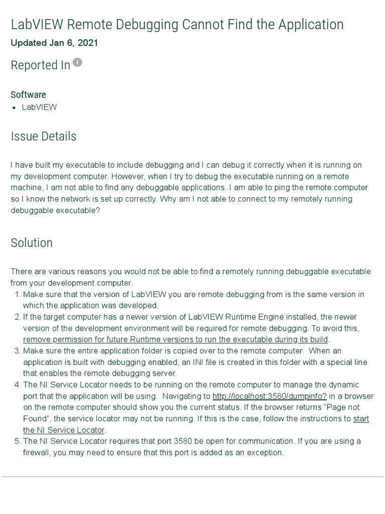 Remote Debugging Issues in LabVIEW | PDF | Debugging | Application Software