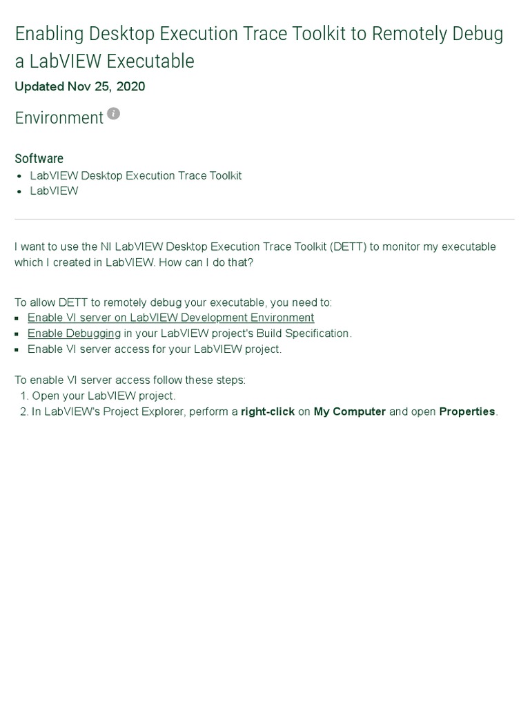 Enabling Desktop Execution Trace Toolkit To Remotely Debug A LabVIEW Executable - National ...