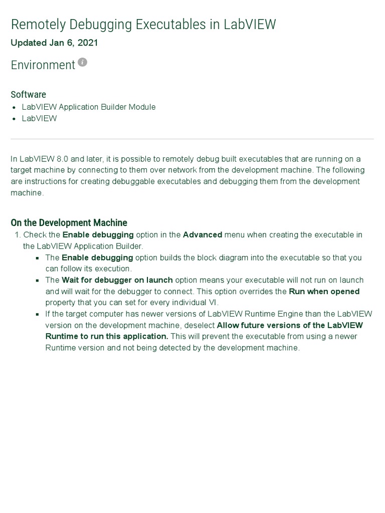 LabVIEW Remote Executable Debugging | PDF | Debugging | Computing