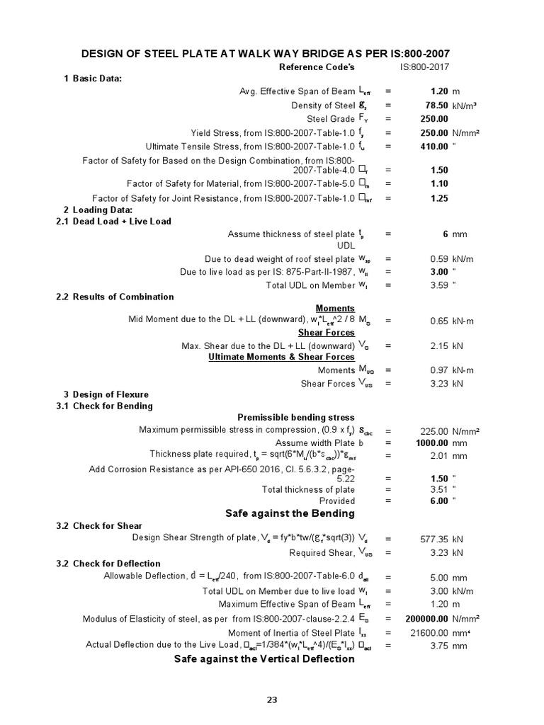Design of Steel Plate - R0 - 20.04.21 | Download Free PDF | Bending ...