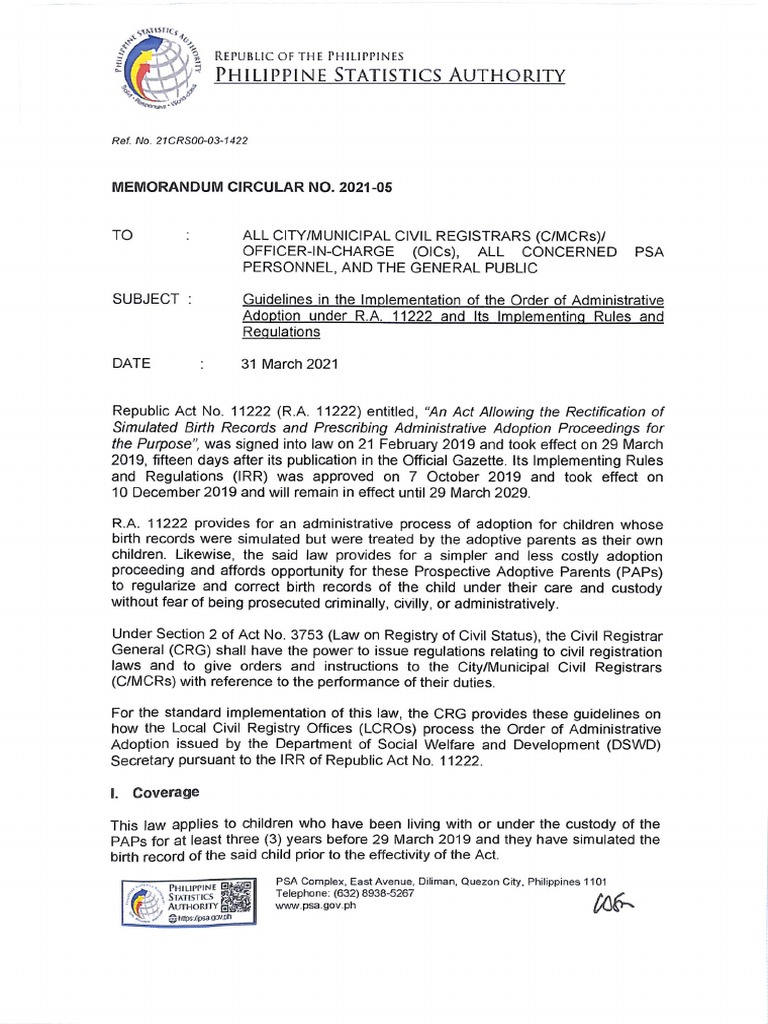 MC NO. 2021-05 Guidelines in The Implementation of The Order of ...