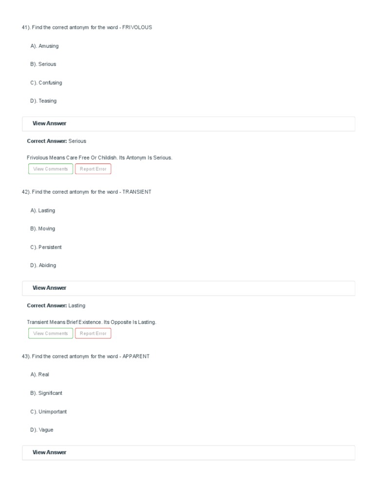 Antonym Quiz with Answers | PDF | Lexical Semantics | Lexicology