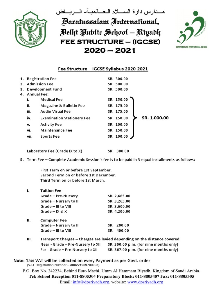 Daratassalam International, Delhi Public School - Riyadh: Fee Structure ...