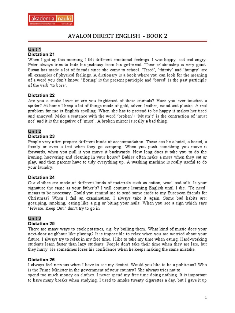 Avalon Direct English - Book 2: Unit 1 Dictation 21 | PDF | Hairstyle | Leisure