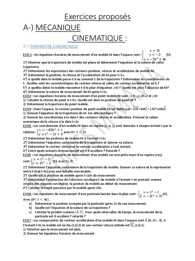 Exercices TSMSE-1 Sylla Bintou - 1 | PDF | Accélération | Pendule ...