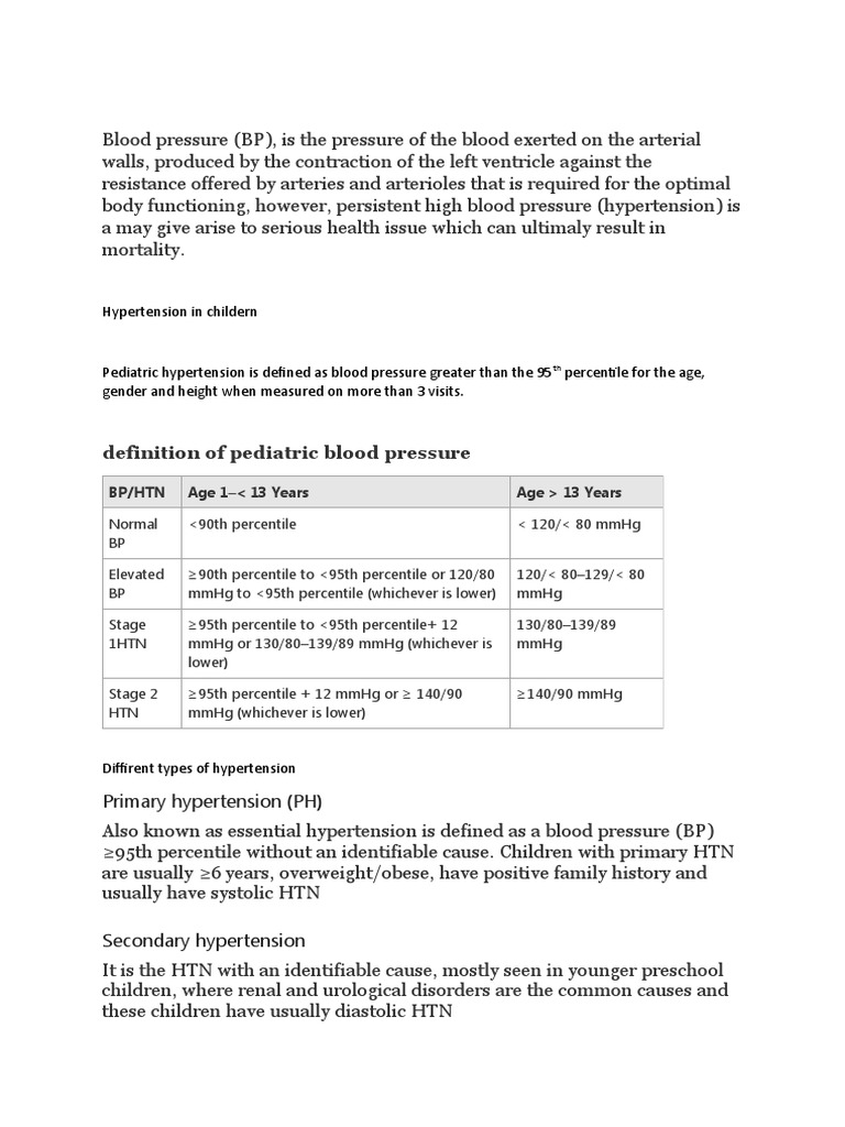 Pediatric Hypertension - Blood Pressure | PDF | Hypertension | Blood ...