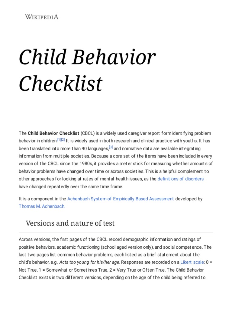 Child Behavior Checklist - Wikipedia | PDF | Psychology | Behavioural ...