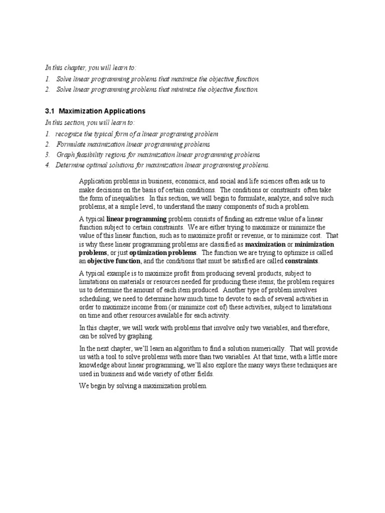 3.1 Maximization Applications | PDF | Linear Programming | Mathematical Optimization
