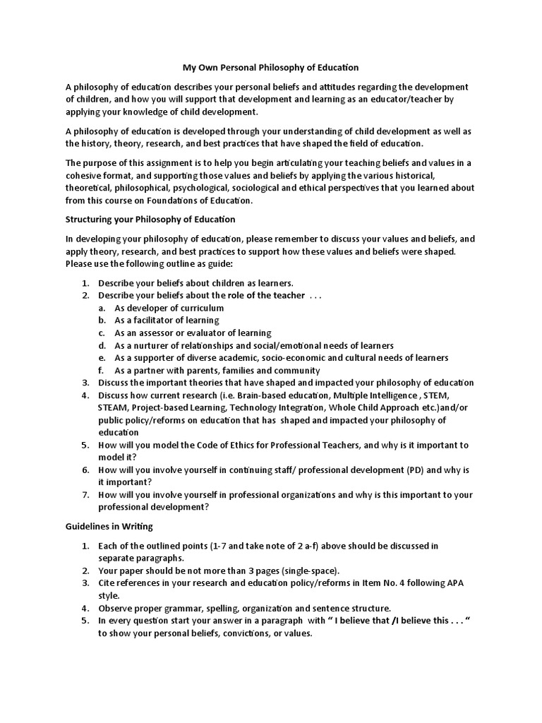 Writing Your Philosophy of Education | PDF | Philosophy Of Education ...