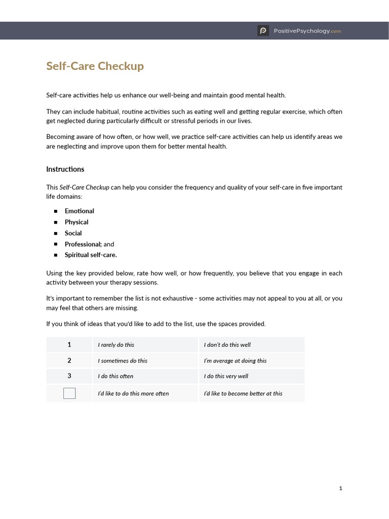 Self Care Checkup | Download Free PDF | Mental Health | Health Care