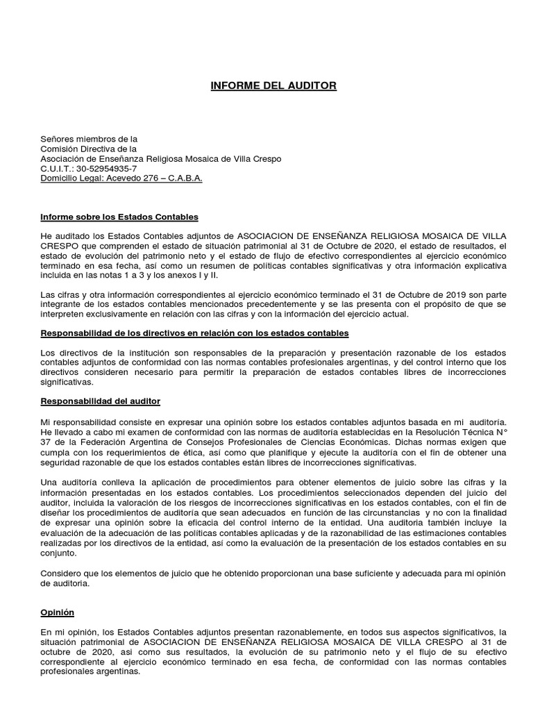 Informe Auditor | PDF | Auditoría | Contralor