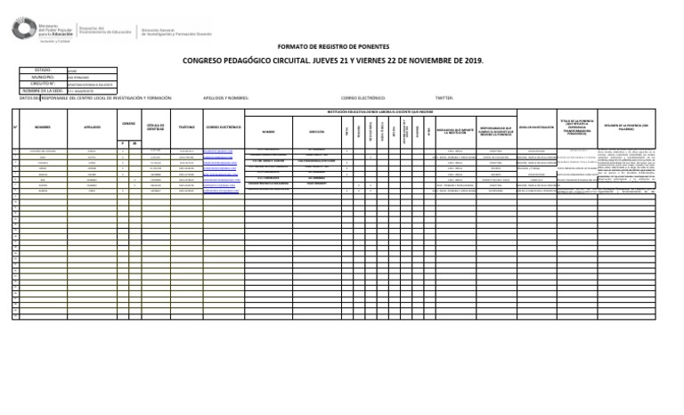 Formato de Registro de Ponentes Listos | PDF Formato de Registro de Ponentes Listos | PDF