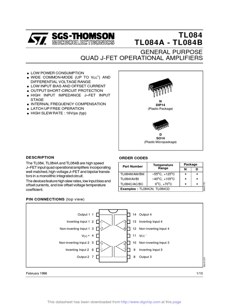 TL084CN - Datasheet | PDF | Operational Amplifier | Amplifier