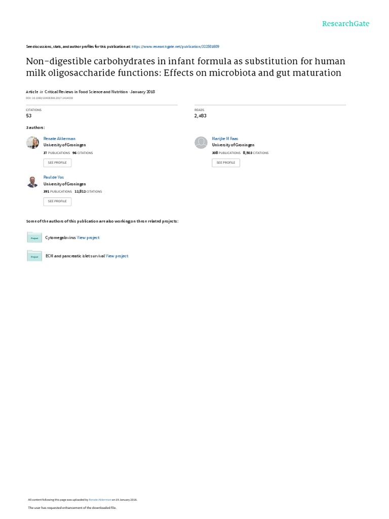 Non-Digestible Carbohydrates in Infant Formula As | PDF | Breast Milk ...