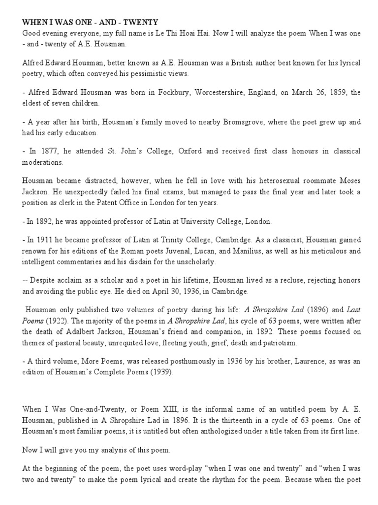 When I Was One - and - Twenty | PDF