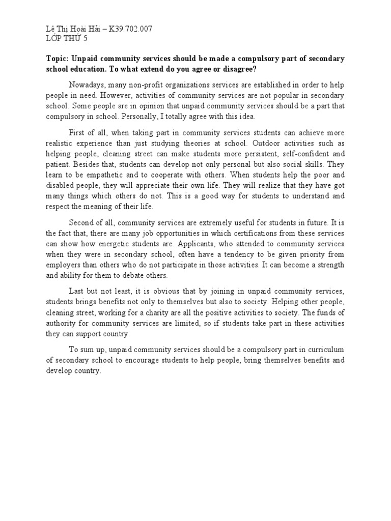 Unpaid Community Services | PDF