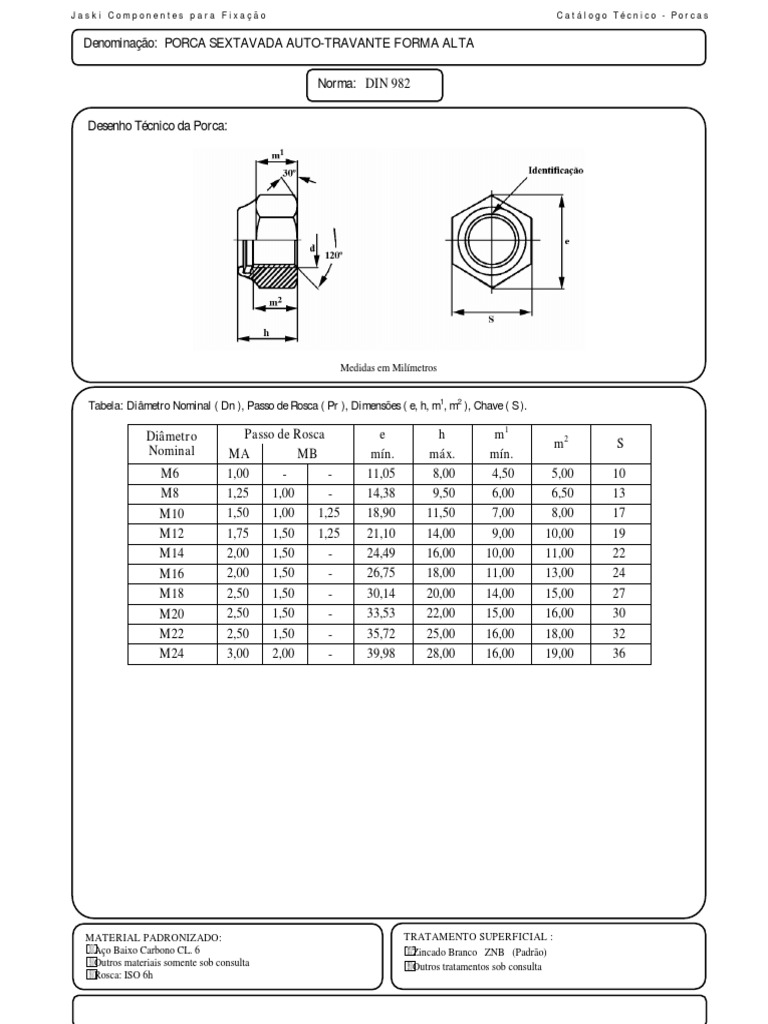 DIN 982 - Porca Sextavada Auto-Travante - Métrica - Alta | PDF