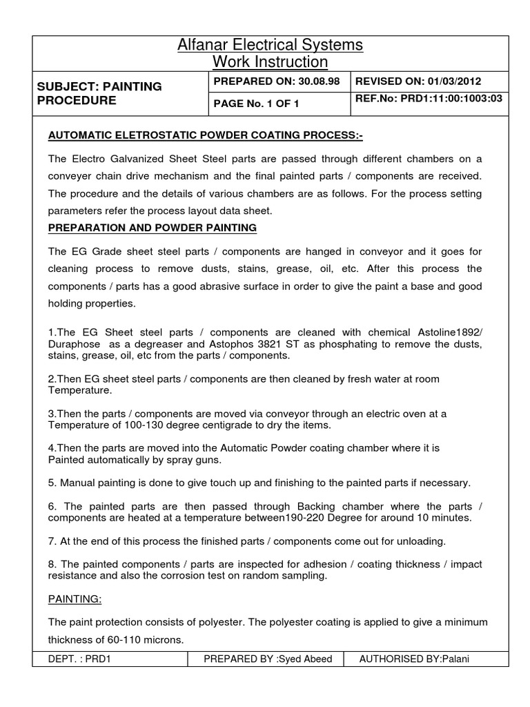 Painting Procedure - AES | PDF