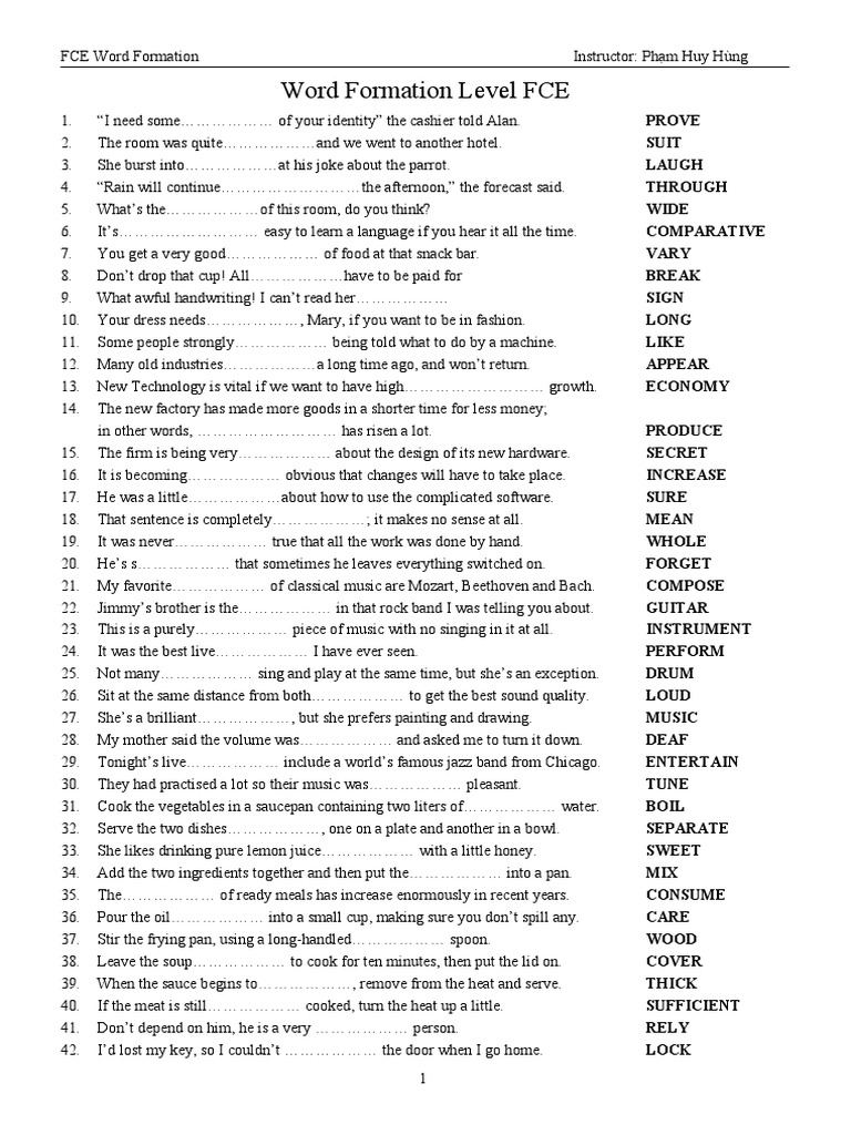 FCE Word Formation Boi Duong HSG 10 | PDF | Tornadoes | Albert Einstein