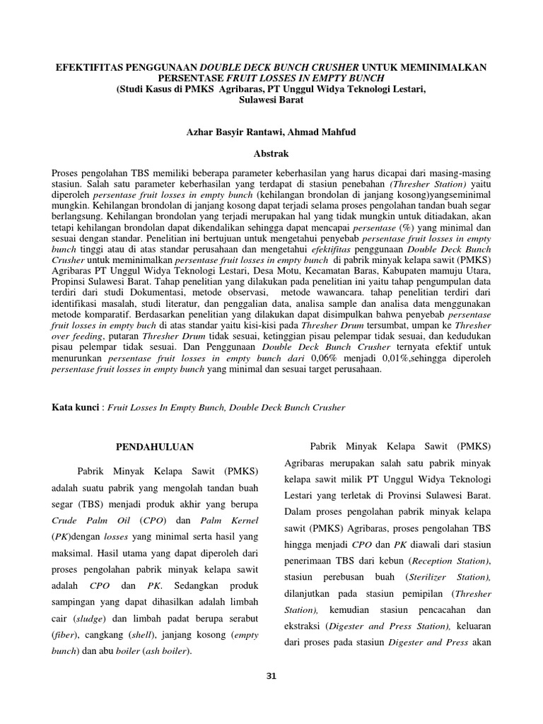 Efektivitas Double Deck Bunch Crusher | PDF