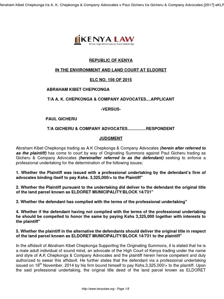 Environment and Land Case156 of 2015 | PDF | Lawsuit | Advocate