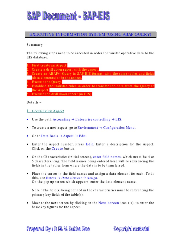 Create A Eis Report Using Abap Query Method Download Free Pdf Button Computing Variable 