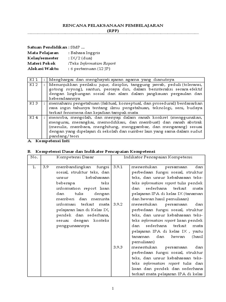 RPP Model PJBL B Inggris | PDF
