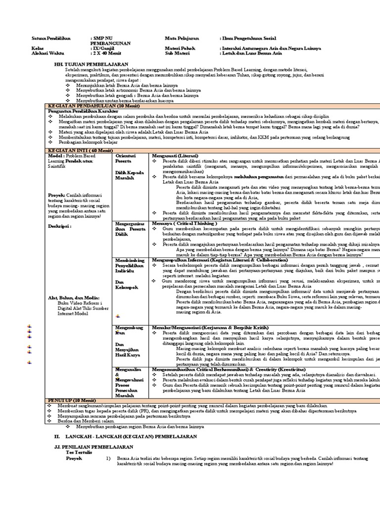 RPP Ips Kelas 9 Semester Ganjil | PDF
