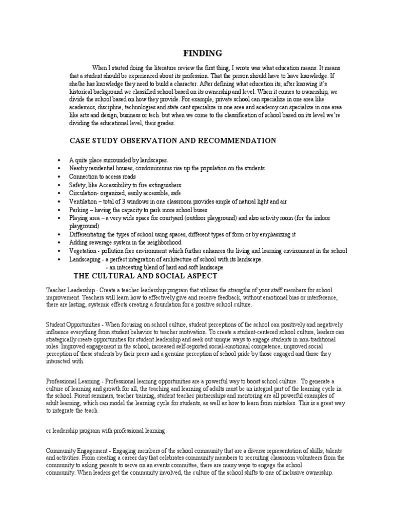 Finding: Case Study Observation and Recommendation | PDF | Schools ...